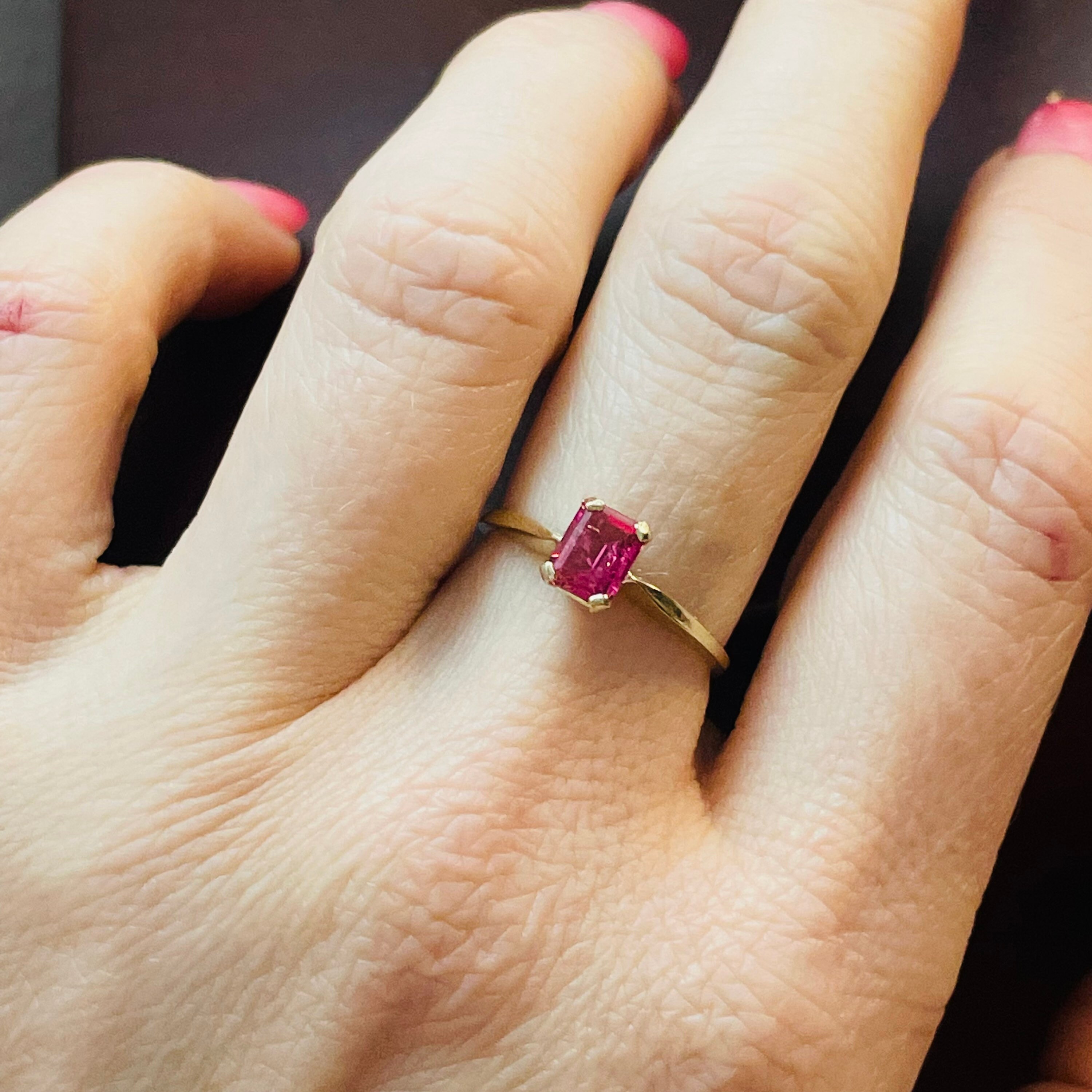Amazing Natural Hot Pink Emerald Cut Tourmaline Solid 14K Yellow Gold ...