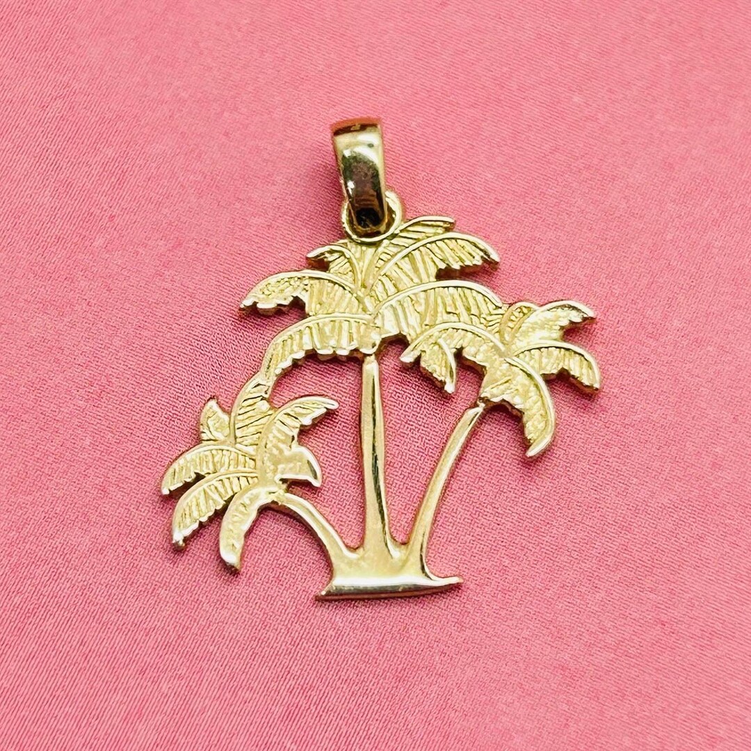 14K Solid Yellow Gold Palm Trees Pendant or Charm - Etsy
