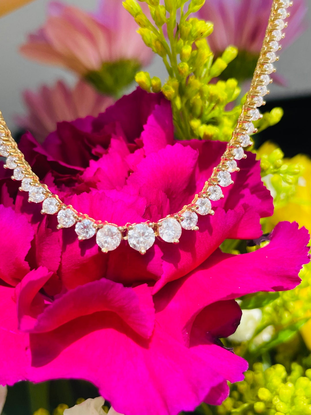 3CT Partial Diamond Rivera Tennis Necklace 18K Yellow Gold - Etsy