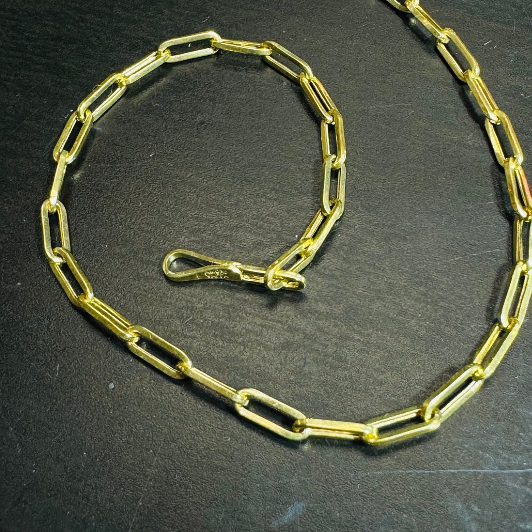 7" 2.5mm Solid 14K Yellow Gold Paper Clip Paperclip Link Chain Bracelet ...