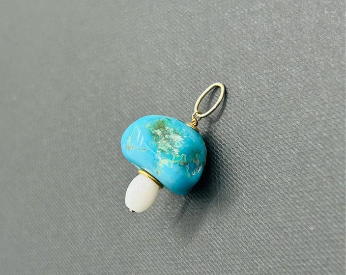 Mushroom Shaped Rough Turquoise Charm in Solid 14K Yellow Gold Pendant ...