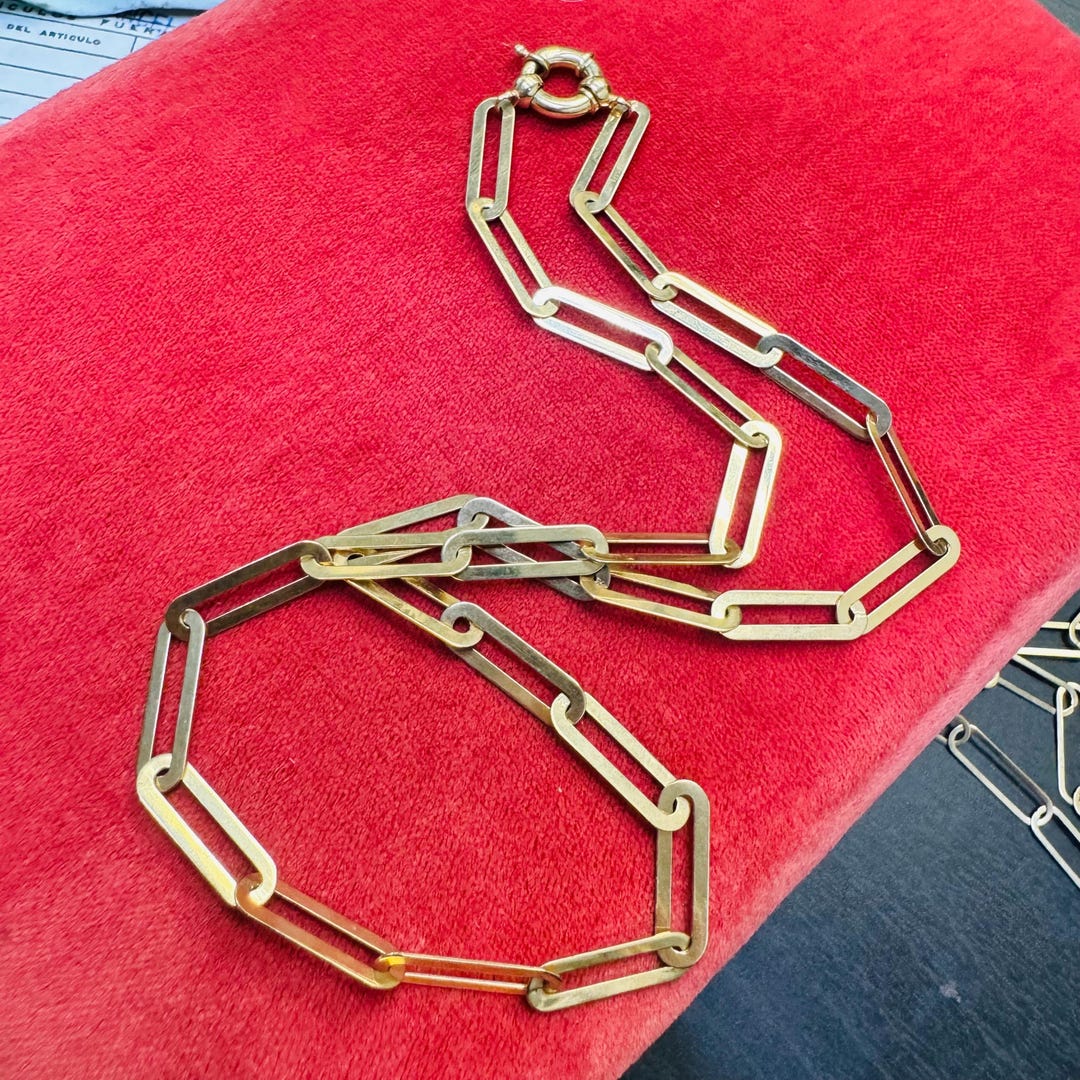 16 5mm Unique Solid 14K Yellow Gold Falt Oval Paperclip Link Chain ...