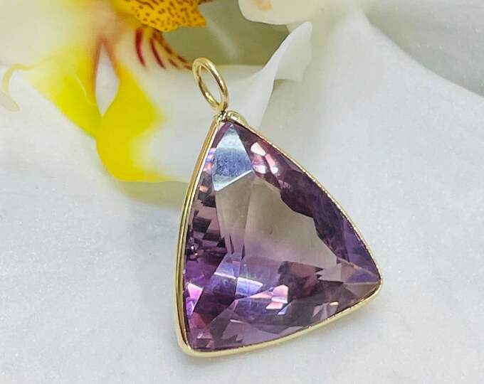 11CT Unique Triangular Ametrine Amethyst Solid 14K Yellow Gold Gemstone ...