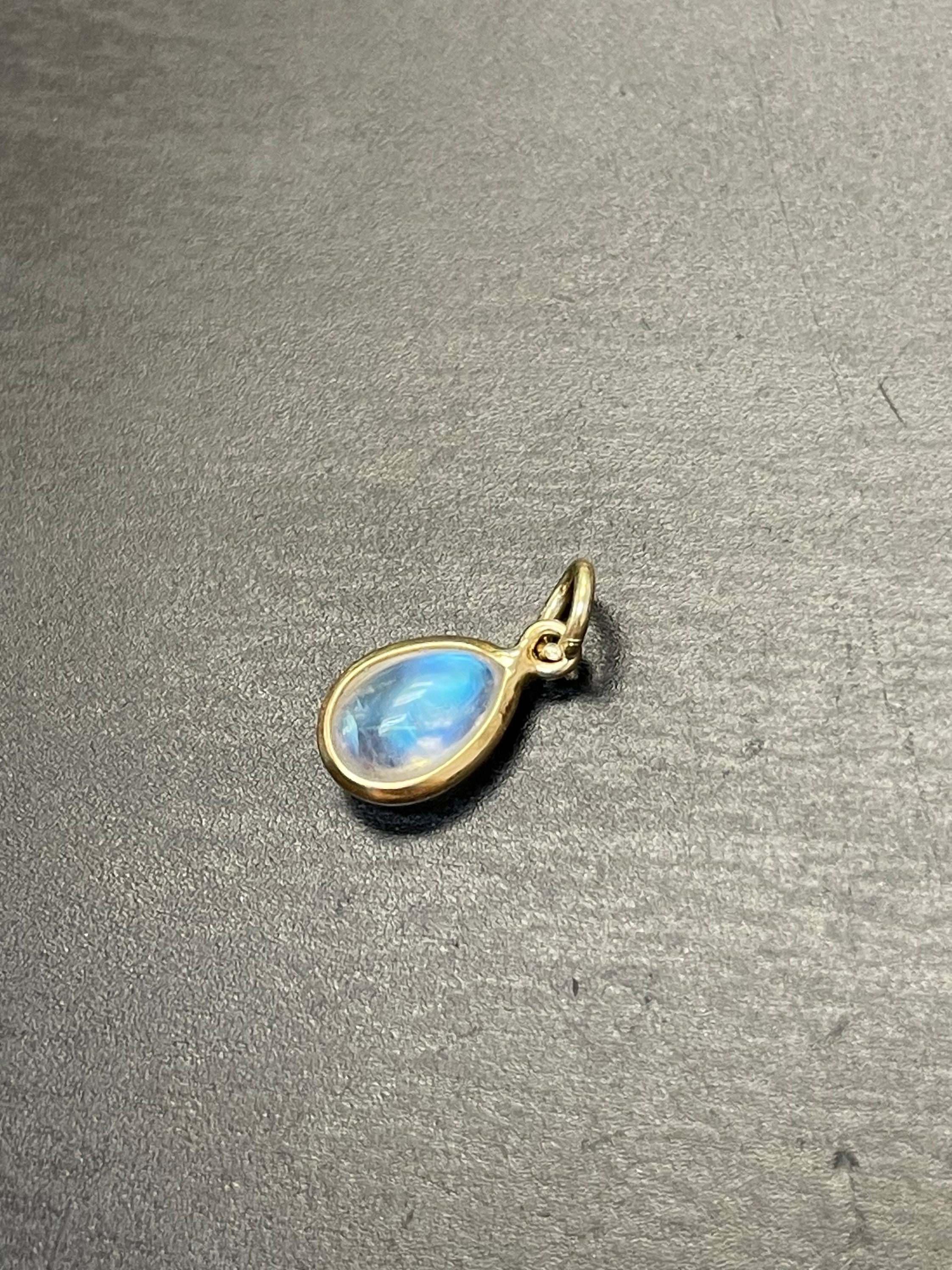 Natural Blue Moonstone Solid 14K Yellow Gold Charm - Etsy