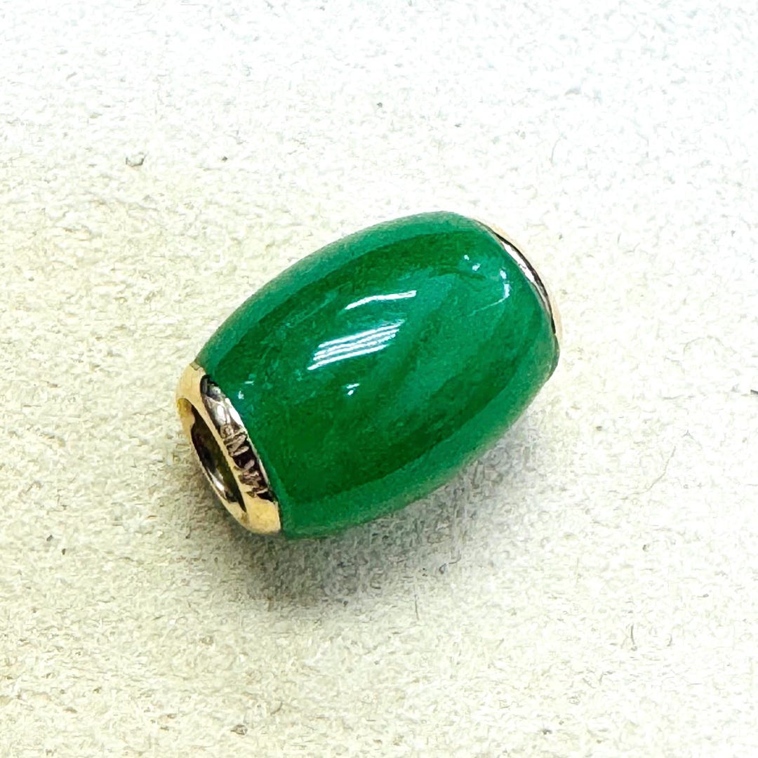 Solid 14K Yellow Gold Jade Barrel Slider Charm Pendant - Etsy