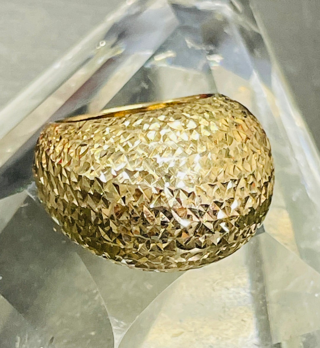 Solid 10K Yellow Gold Sparkly Texture Pattern Bombe Dome Ring Size 8 - Etsy