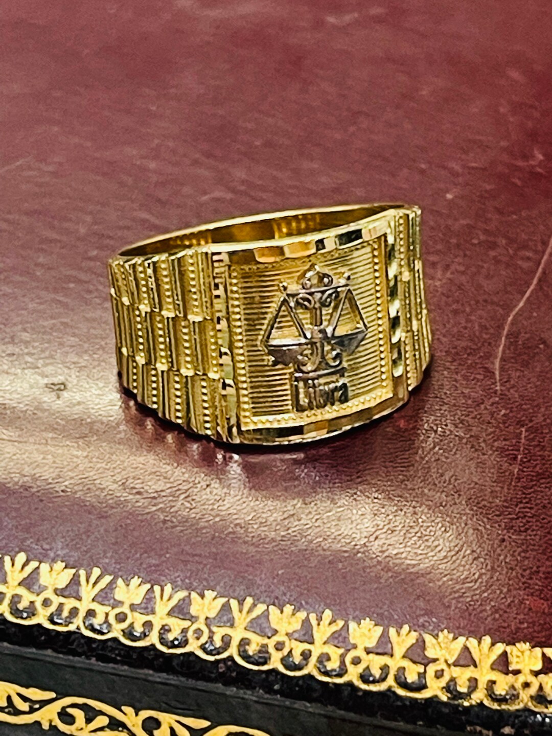 Libra Sign Solid 14K Yellow Gold Astrology Horoscope Zodiac Ring Size 8 ...