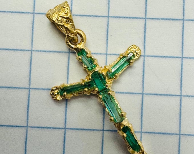 Natural Colombian Emerald 14K Yellow Gold Cross Pendant 1.1x.50" - Etsy