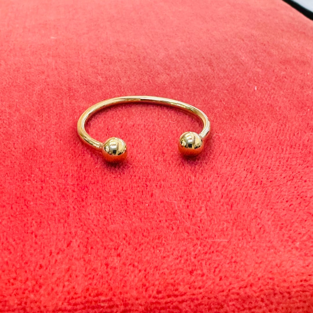 14K Yellow Gold Double Ball Open Adjustable Ring - Etsy