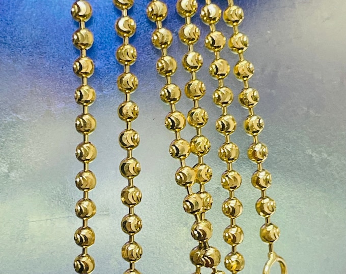 Solid 10K Yellow Gold 26" 2mm Diamond Cut Moon Beaded Ball Bead Chain ...