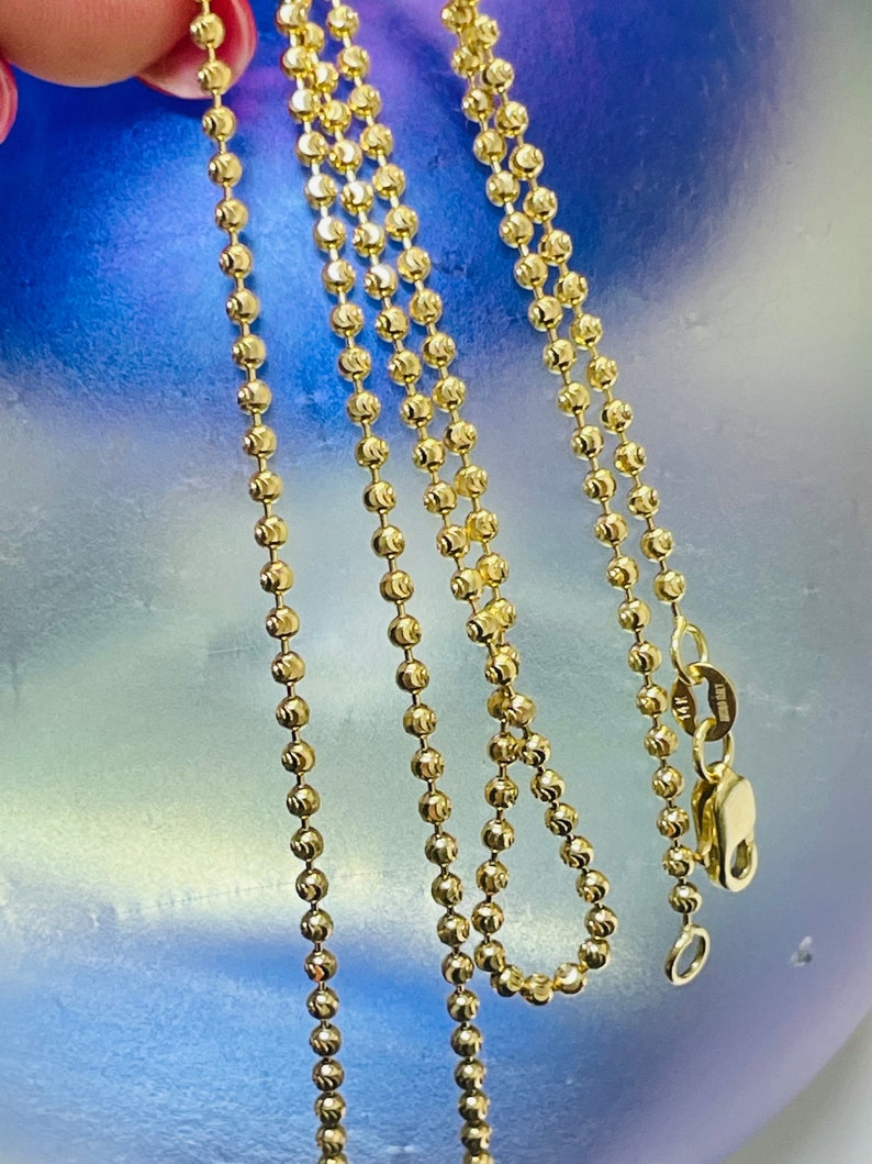 Solid 10K Yellow Gold 20" 2mm Diamond Cut Moon Beaded Ball Bead Chain ...