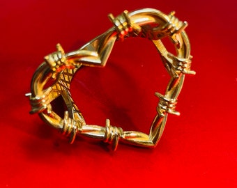 Beautiful Solid 10K Yellow Gold Barbed Wire Barbwire Heart Open Ring ...
