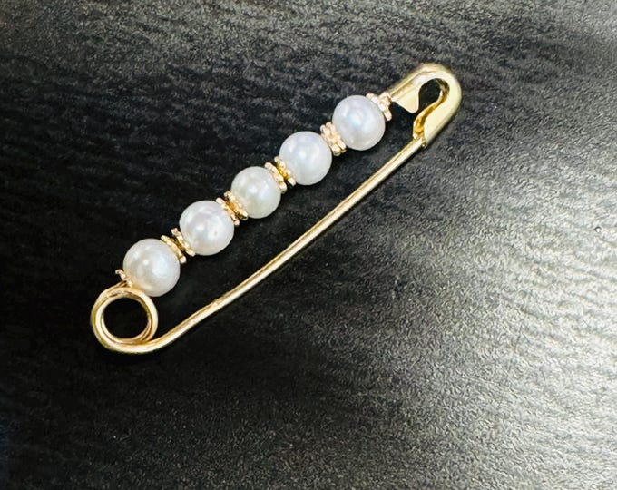 Solid 14K Yellow Gold 1” Safety Pin With Natural Pearls - Etsy