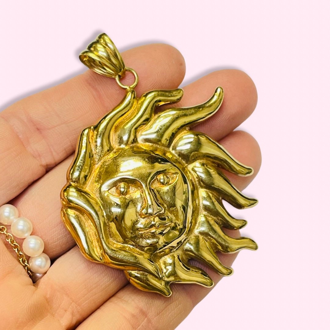 Large 14K Yellow Gold Puffy Sun Pendant 2.5x2 - Etsy