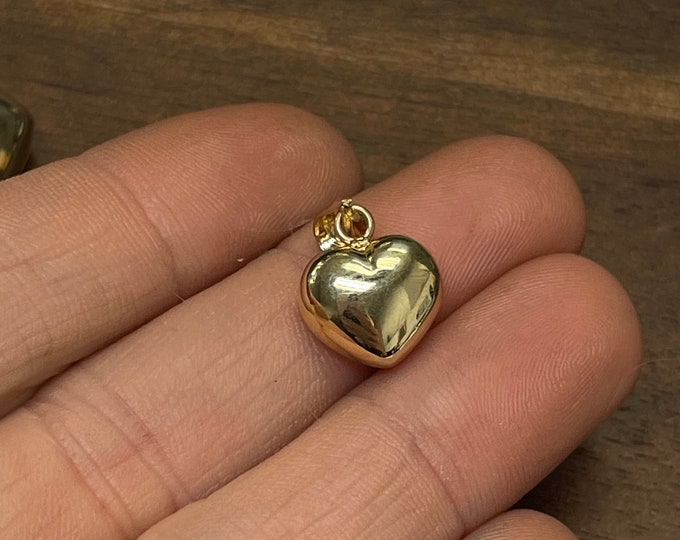 10K Yellow Gold Puffy Puffed Heart Charm Pendant - Etsy