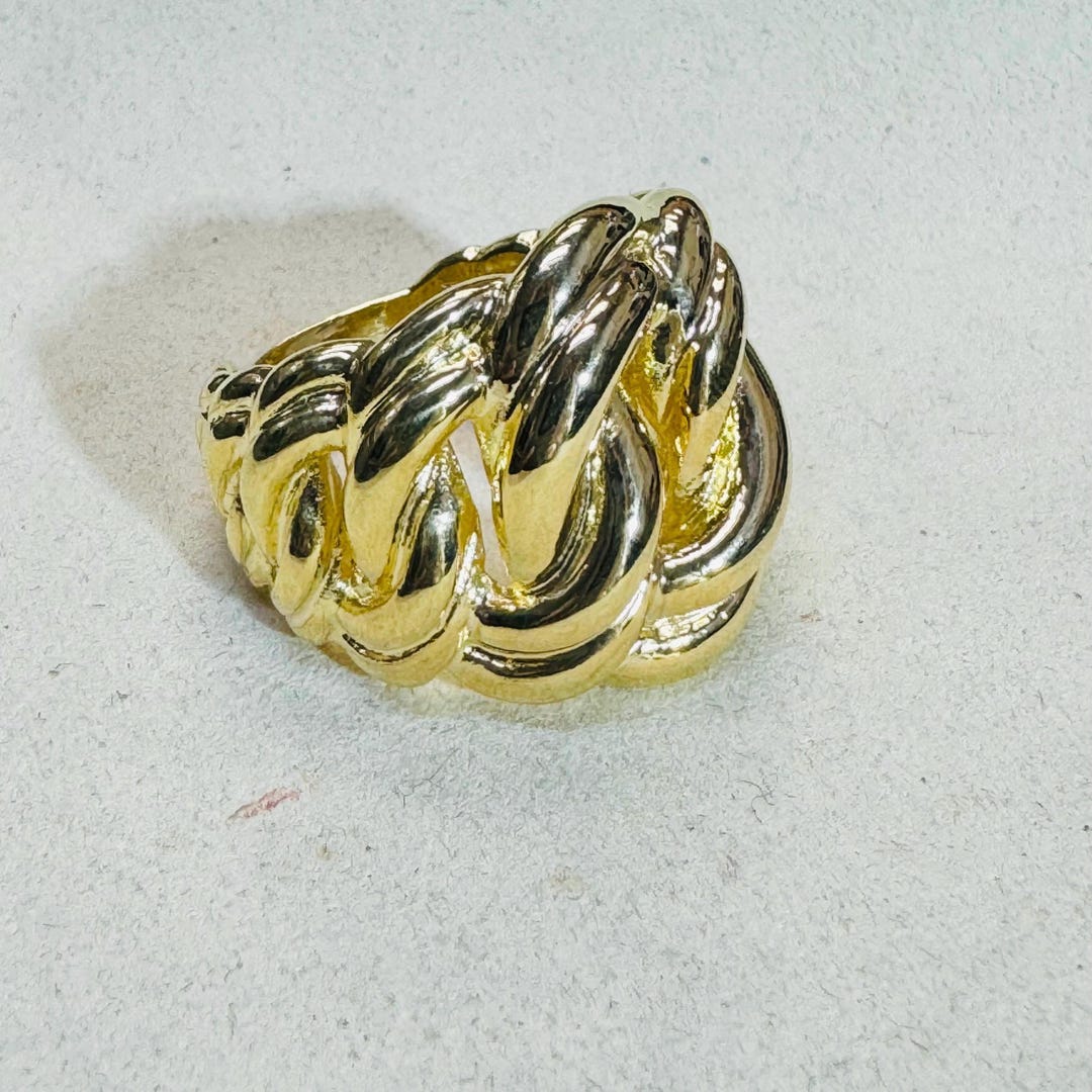 Big 14K Yellow Gold Domed Double Chain Style Ring Size 8.75 - Etsy