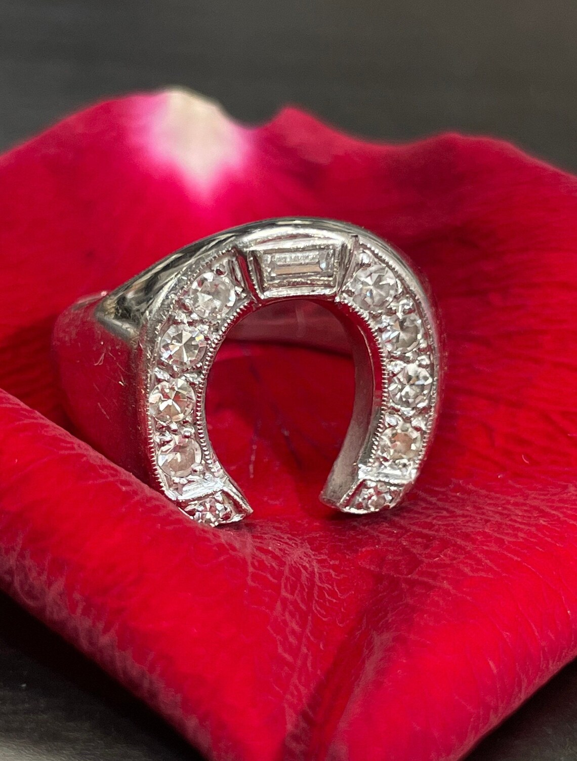 Antique 1920s Art Deco Horseshoe Ring Diamonds and 14K White - Etsy