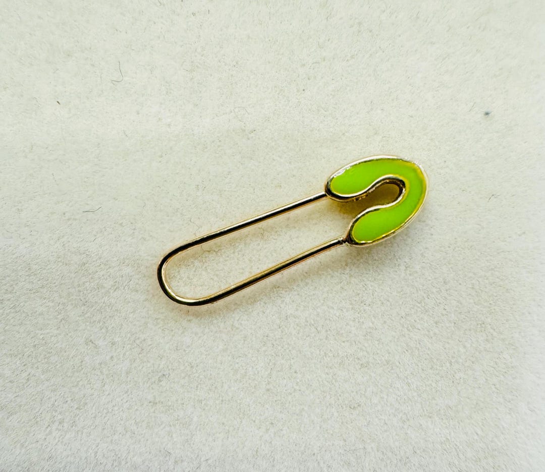 Solid 14K Yellow Gold .75” Chartreuse Green Enamel Safety Pin Connector ...