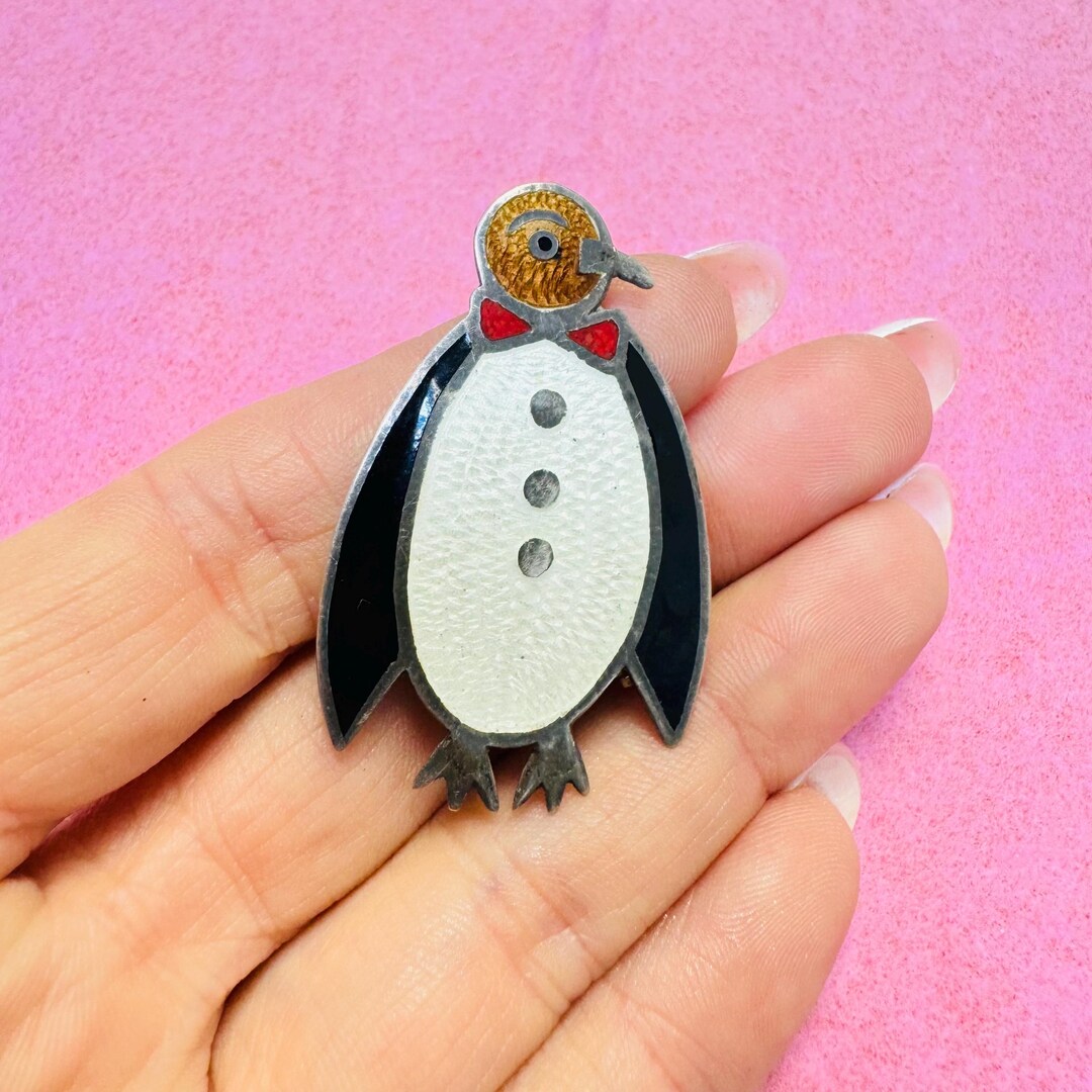Sterling Silver Enamel Penguin Vintage Pendant Brooch Pin - Etsy