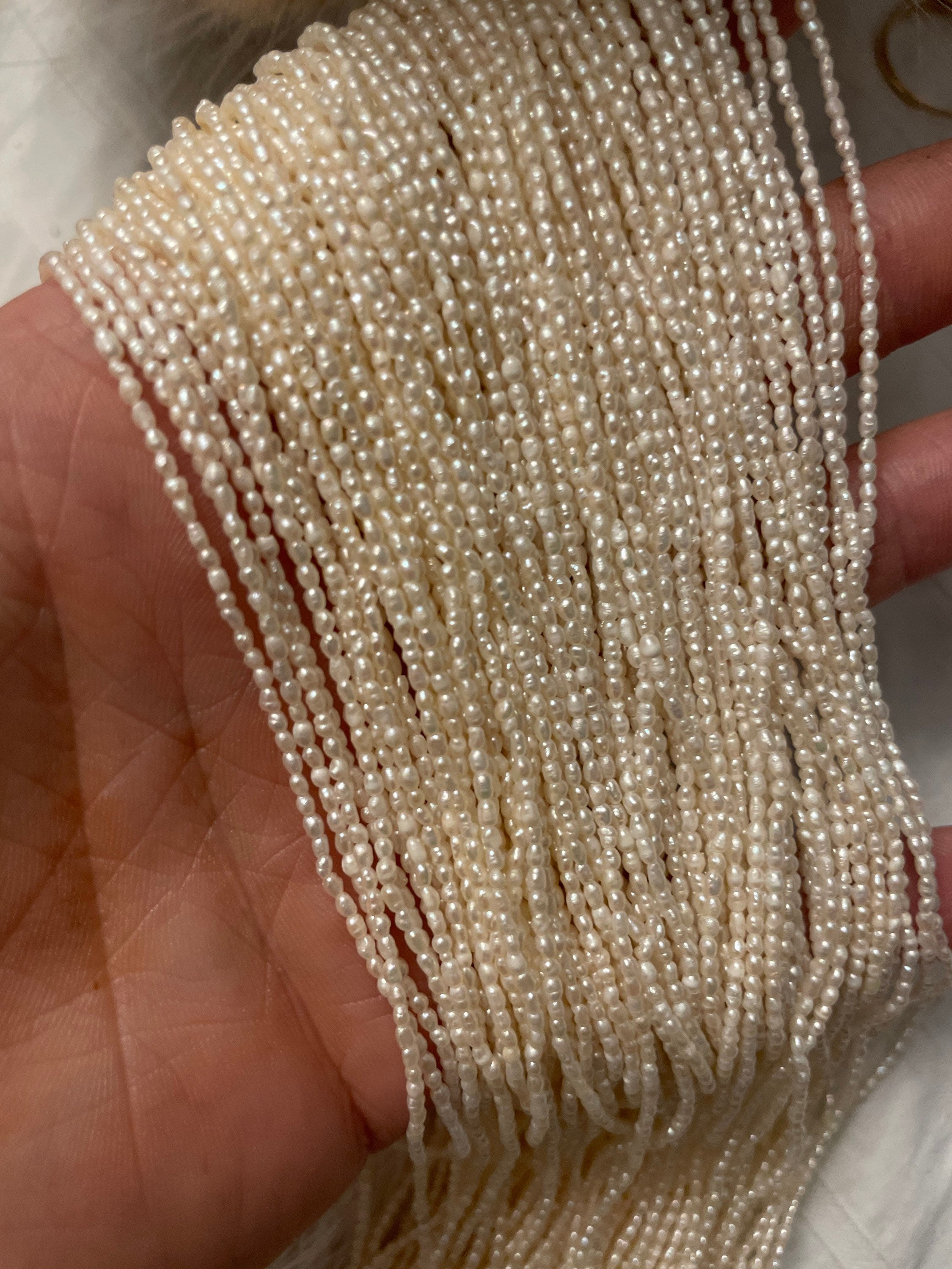 16” Tiny 1mm Rice Natural Seed Pearl Full Strand for Stringing Antique ...
