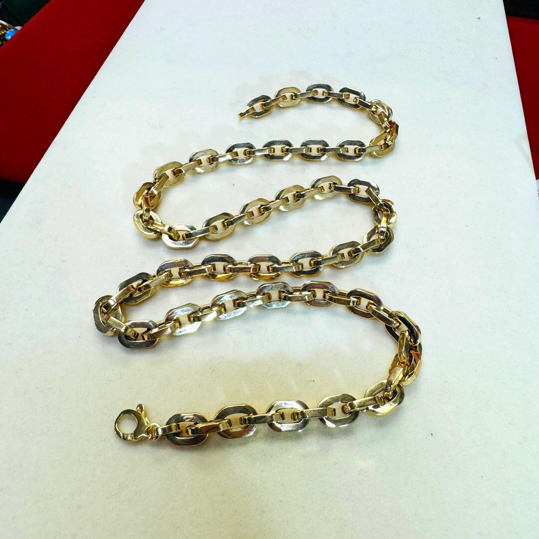 14K Yellow Gold Biker Link Chain Necklace With Lobster Clasp 8mm 24 ...