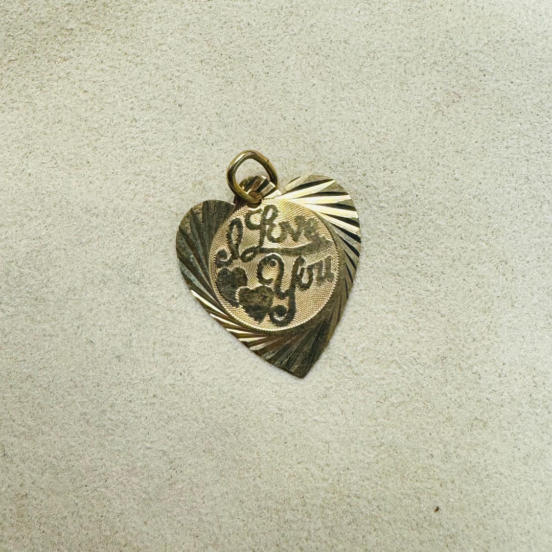 Engine Turned Solid 10K Yellow Gold I Love You Engraved Heart Charm ...