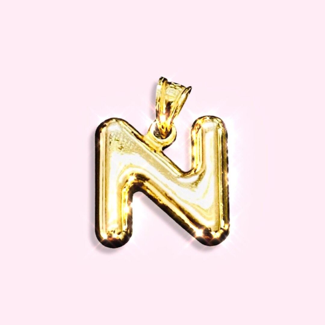 Cute 10K Yellow Gold Puffy Initial N Charm Pendant - Etsy
