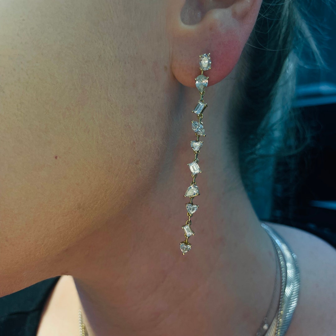 18K Yellow Gold Stunning Mixed Shape Natural Diamond Long Articulated ...