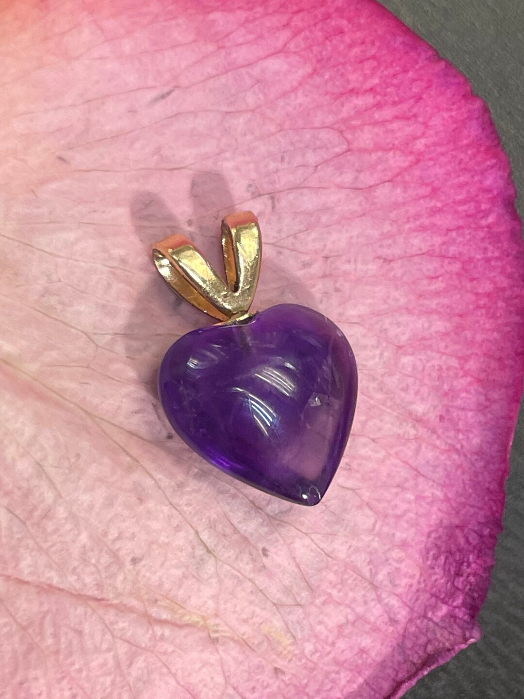 Cute Purple Heart Amethyst Charm Made in Solid 14K Yellow Gold - Etsy
