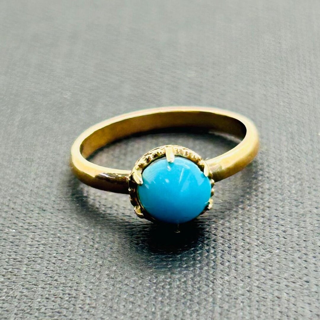 Antique 14K Yellow Gold Solid Turquoise Ring Size 6.75 - Etsy