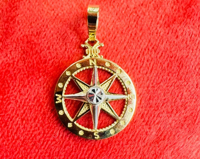 Beautiful! Solid 14K Yellow Gold Compass Charm Pendant Celestial North ...