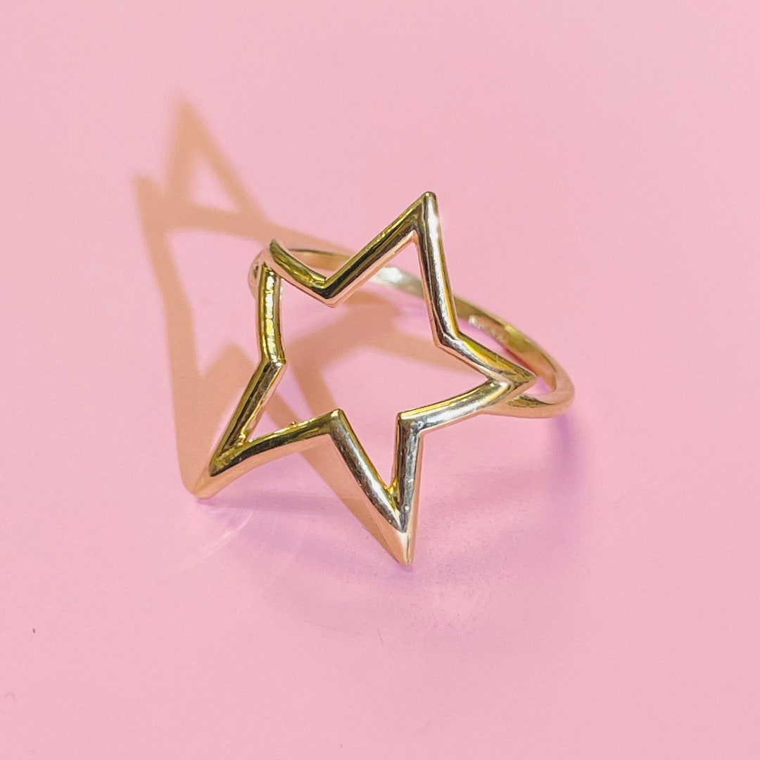 Solid 14K Yellow Gold Open Star Ring Size 7.25 - Etsy