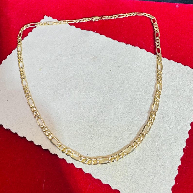 16” 4mm 10K Real Yellow Gold Figaro Link Chain Necklace With Lobster ...
