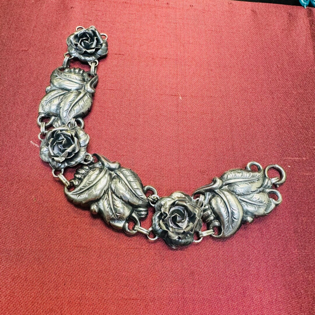Gorgeous Sterling Silver Roses and Leaves Repousse Bracelet 8" - Etsy
