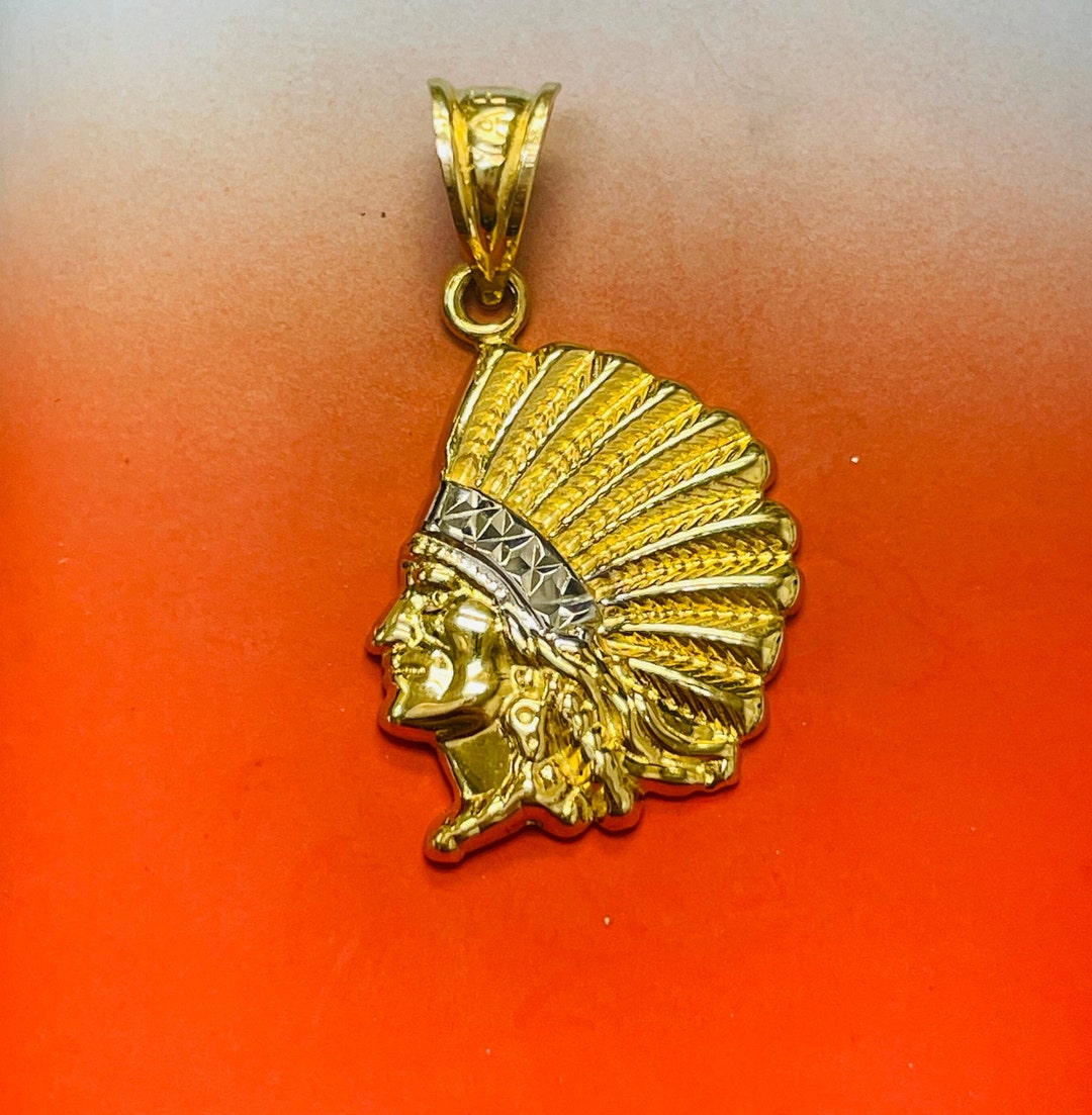 Chief Head Solid 14K Yellow and White Gold Pendant Charm .75x.50" - Etsy
