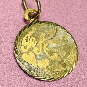 Engine Turned Solid 10K Yellow Gold I Love You Te Amo Round Medallion ...