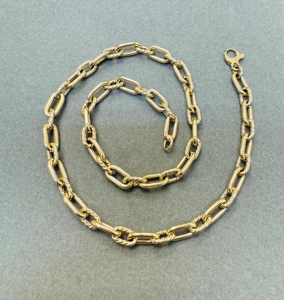 18" 7mm Chunky 14K Yellow Gold Multi Link Paperclip Link Chain Necklace ...