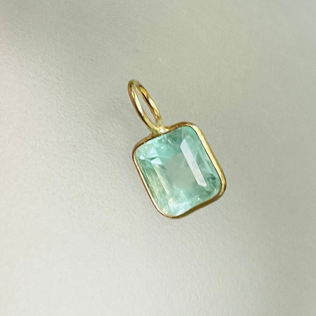 Natural 1.9CT Colombian Emerald Cut Emerald Pendant Made in Solid 14K ...