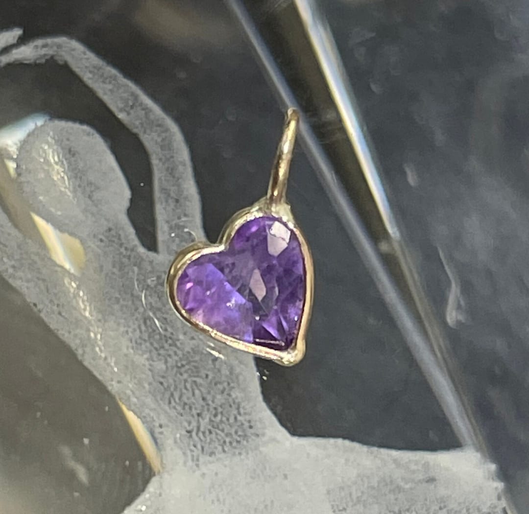 Cute! Natural Vivid Purple Amethyst Heart 14K Yellow Gold Pendant Charm ...