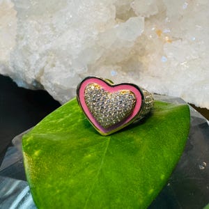 So Cute! Pave Solid 14K Yellow Gold and Candy Pink Enamel Puffed Domed ...