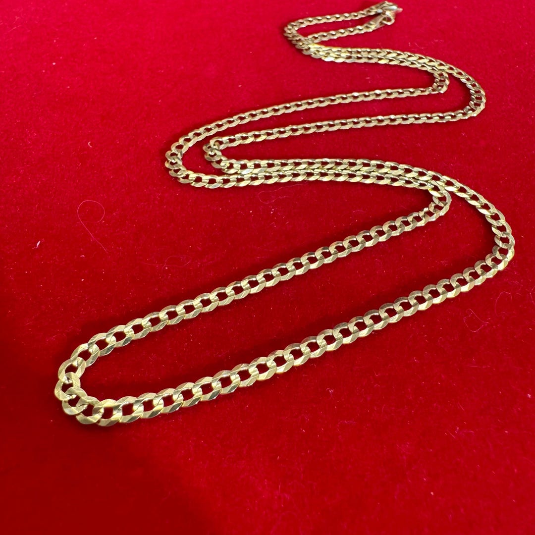 20" 3.2mm Solid Real 14K Yellow Gold Flat Curb Link Chain Necklace - Etsy