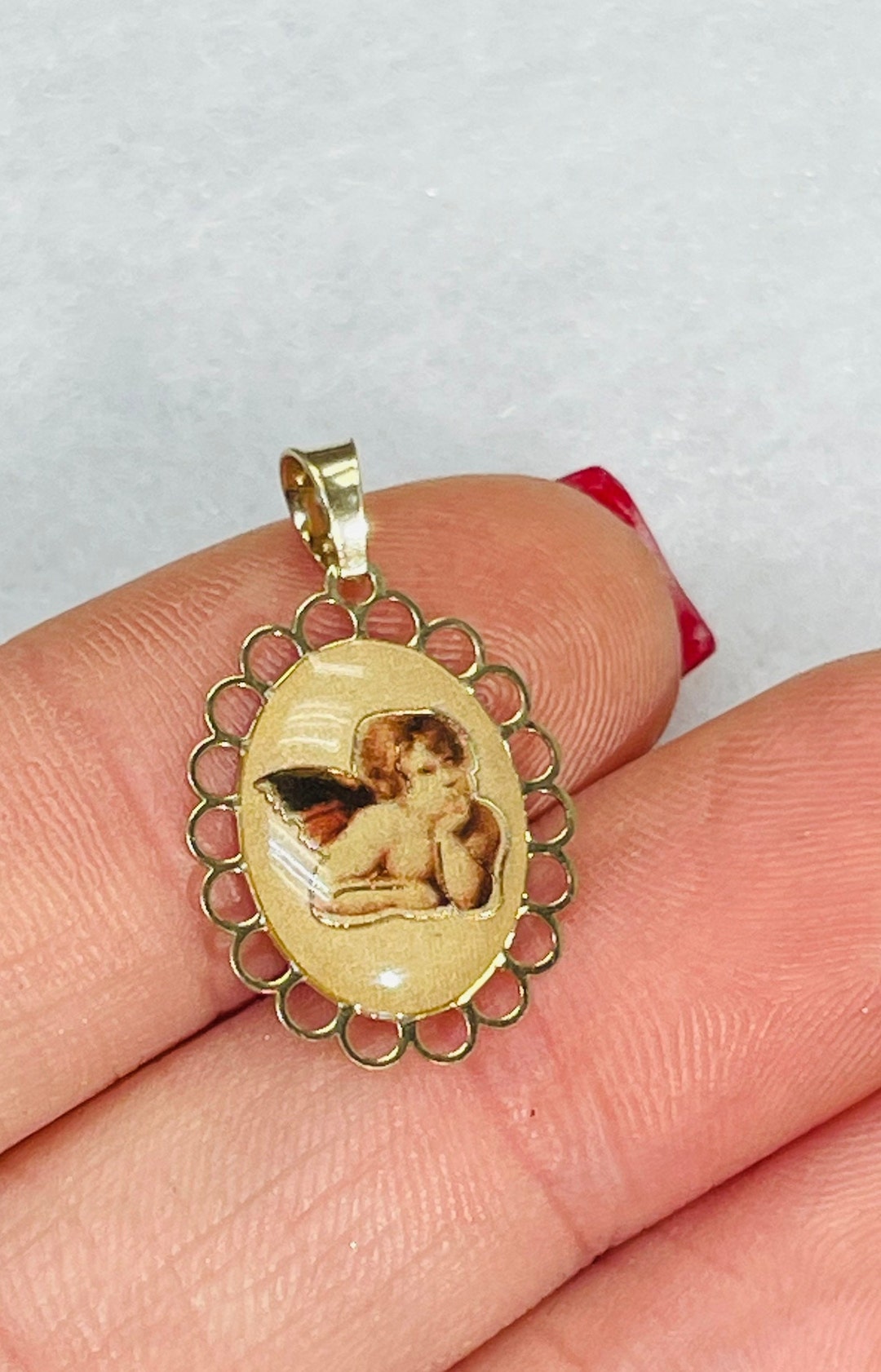 So Cute Vintage Thinking Cherub Angel Solid 14K Yellow Gold Religious ...