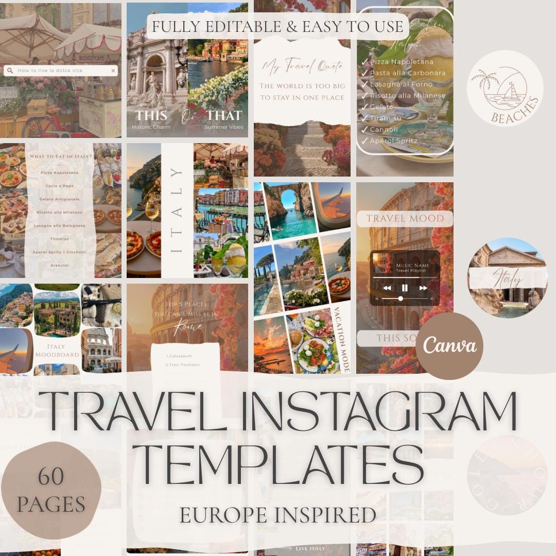 Canva Instagram Templates Travel Lifestyle Pack | Editable Social Media ...