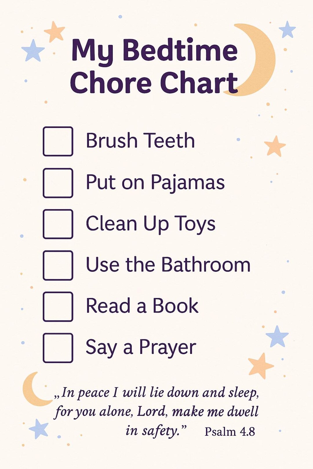 Bedtime Chore Chart for Kids Printable | Faith-based Nighttime Routine ...