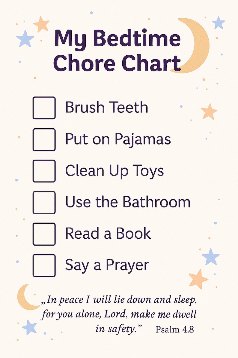 Bedtime Chore Chart for Kids Printable | Faith-based Nighttime Routine ...