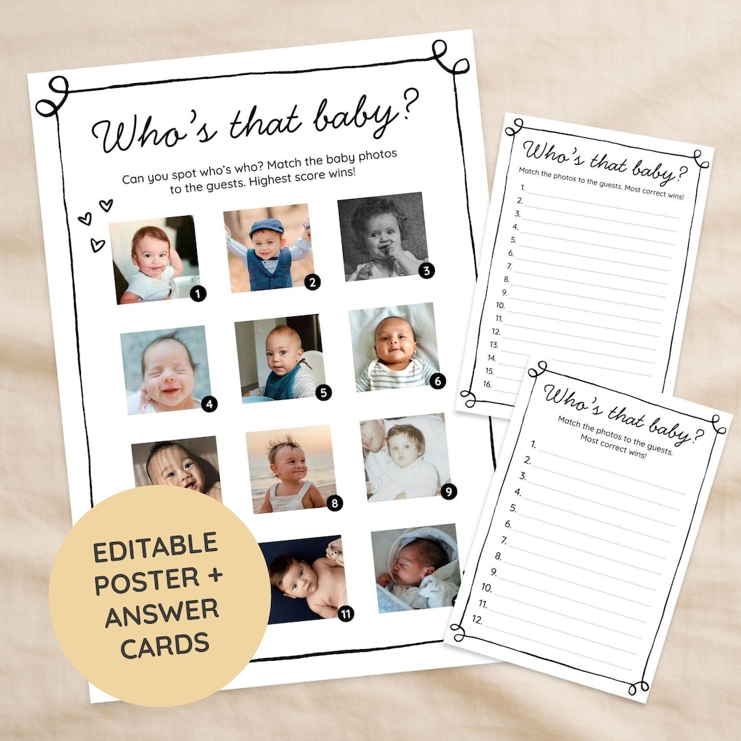 Who’s That Baby Game | Printable Baby Shower Activity Poster & Answer ...