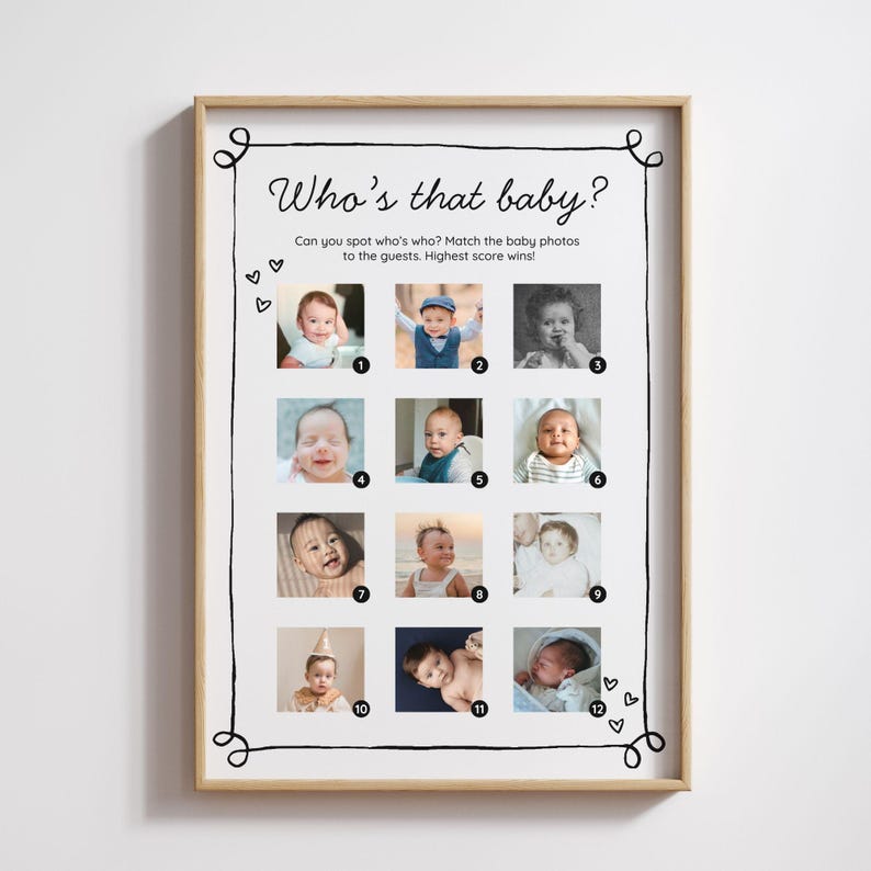 Who’s That Baby Game | Printable Baby Shower Activity Poster & Answer ...