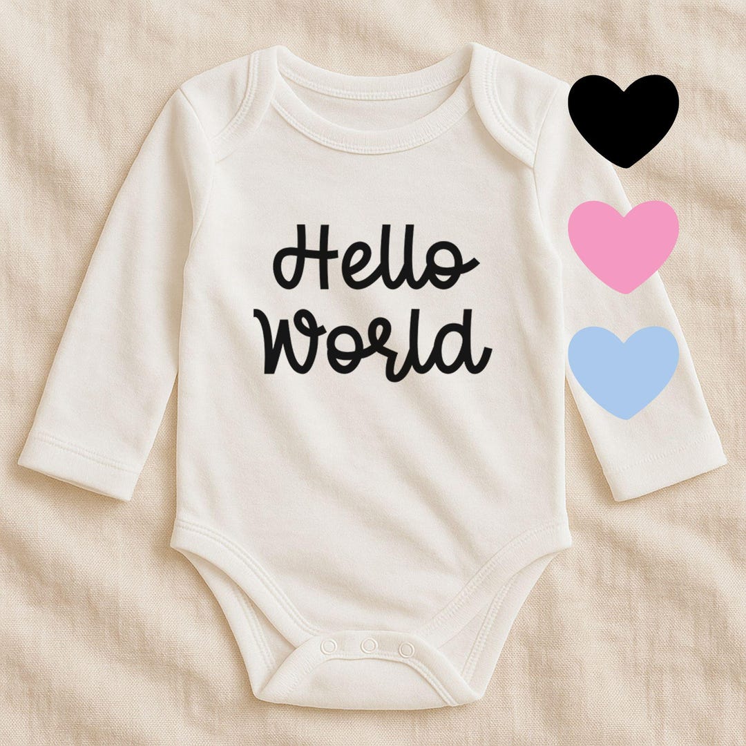 Hello World Baby Outfit – Long Sleeve Newborn Bodysuit or Coming Home ...