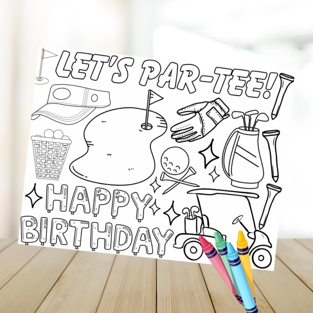 Golf Birthday Party Coloring Sheet, Placemat Coloring Sheet, Golf ...