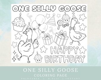 Editable Coloring Page One Silly Goose Birthday Party Activity Game ...